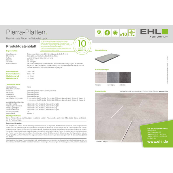 Pierra-Platten (NEU) - Produkte | EHL AG