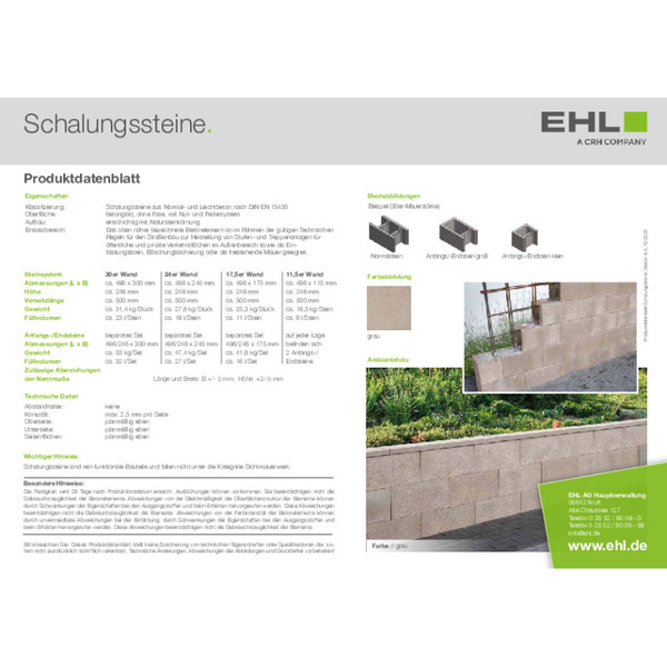Schalungssteine - Produkte | EHL AG